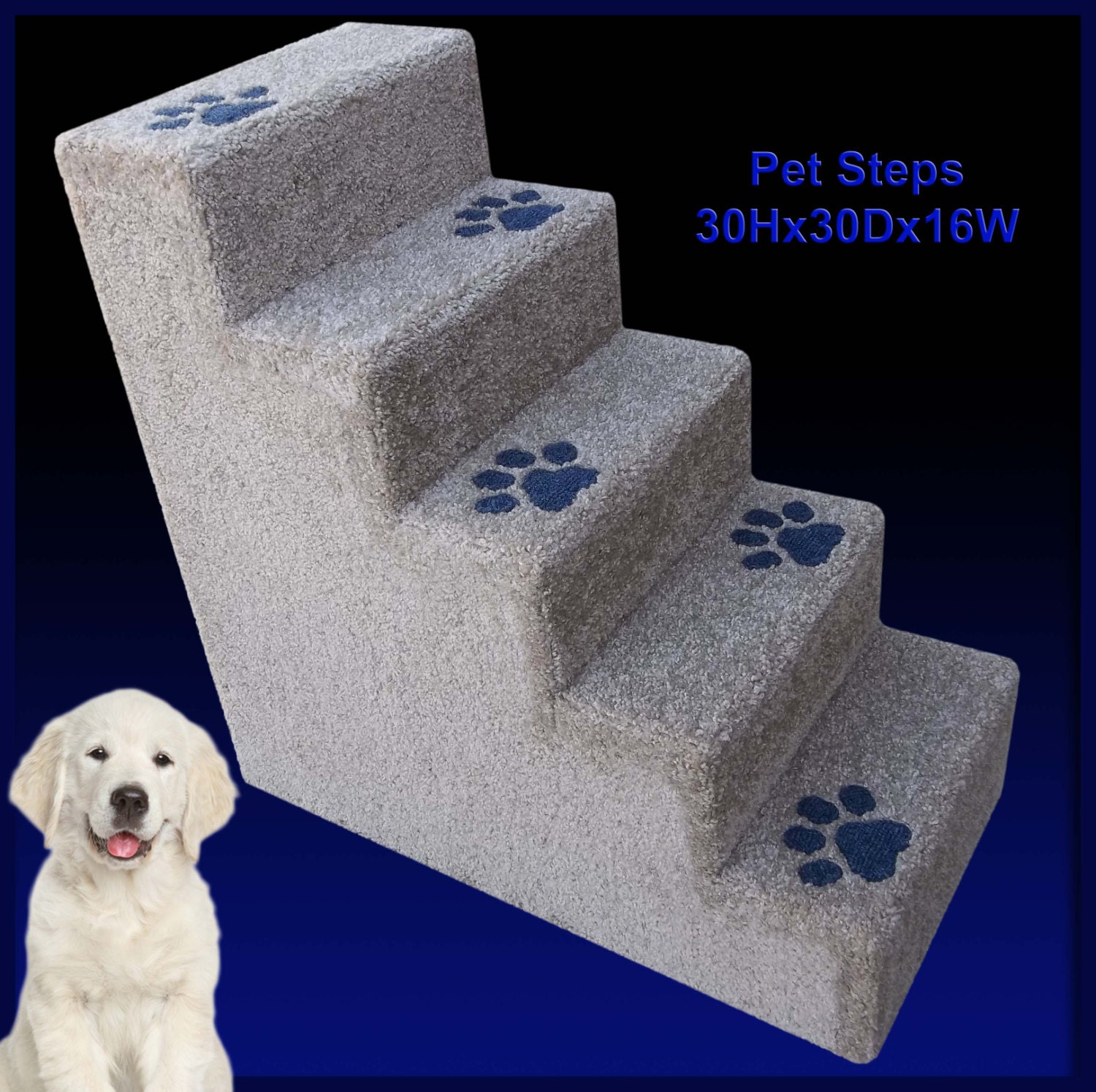 Sturdy Dog Steps 30'H with paw prints.