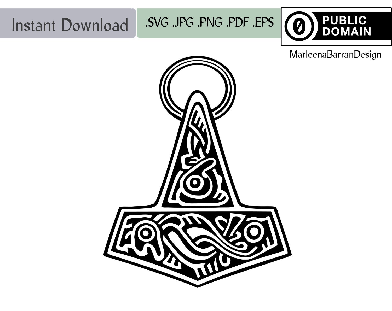 Viking Thor's hammer Mjolnir design featuring interlacing