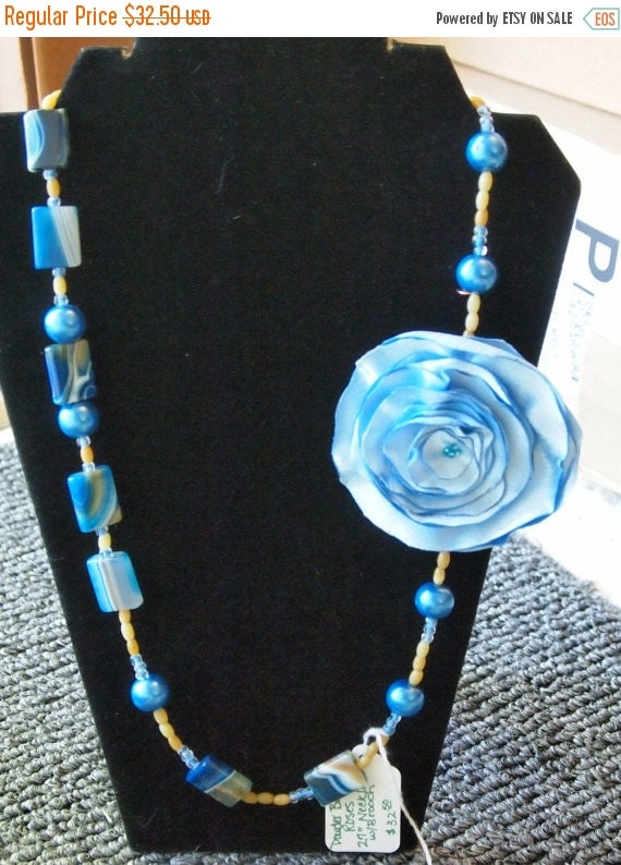 CLEARANCE Powder Blue Roses 27 Necklace with Brooch by MyShopOnly