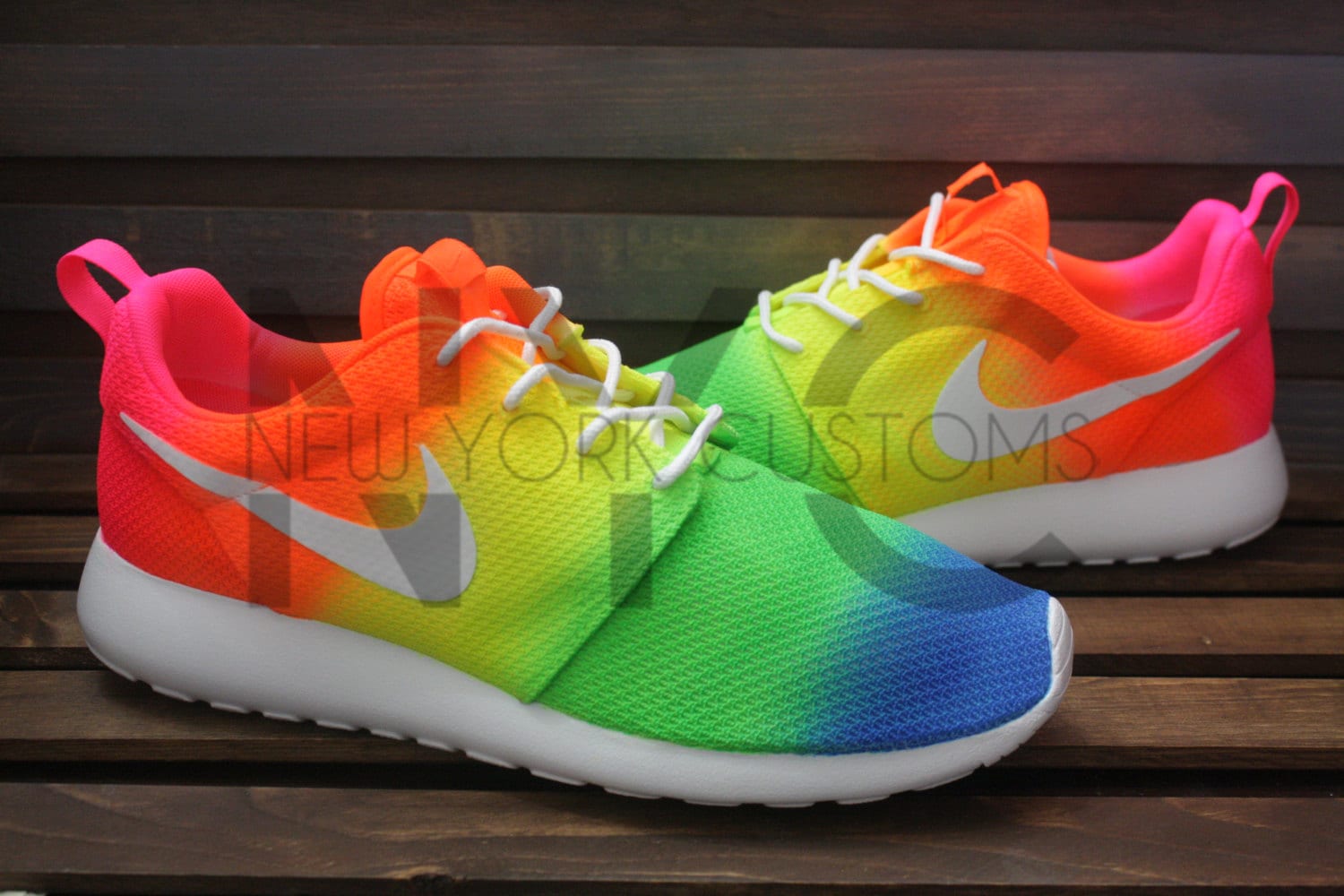 Neon Vibes Nike Roshe One Run White Tie Dye Custom by NYCustoms