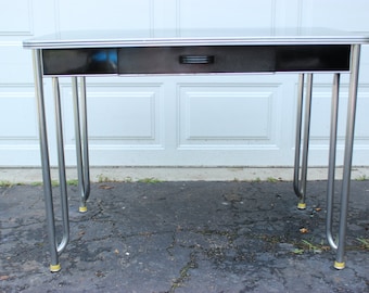 Vintage Retro Childrens Formica Yellow Chrome Table by Junkaholics