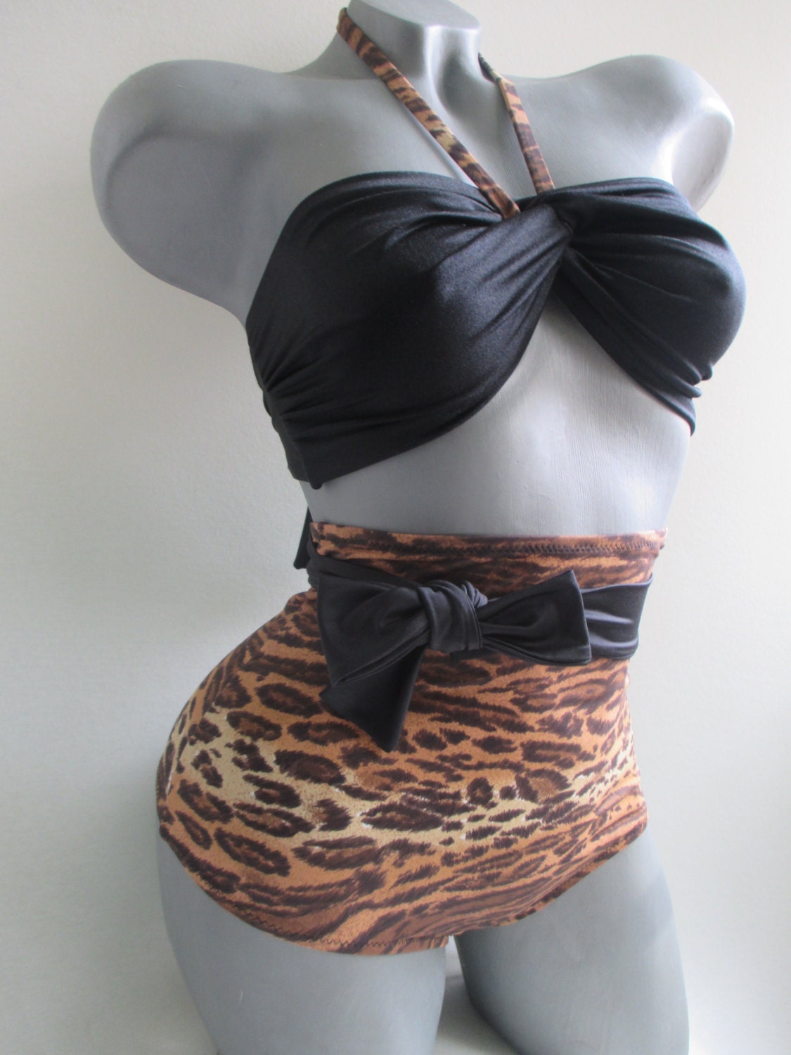 Cheetah Print High Waisted Bow Bikini Bottom Scrunch Butt