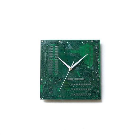 Green Circuit Board Clock with White Clock Hands - Unique Wall Clock ...