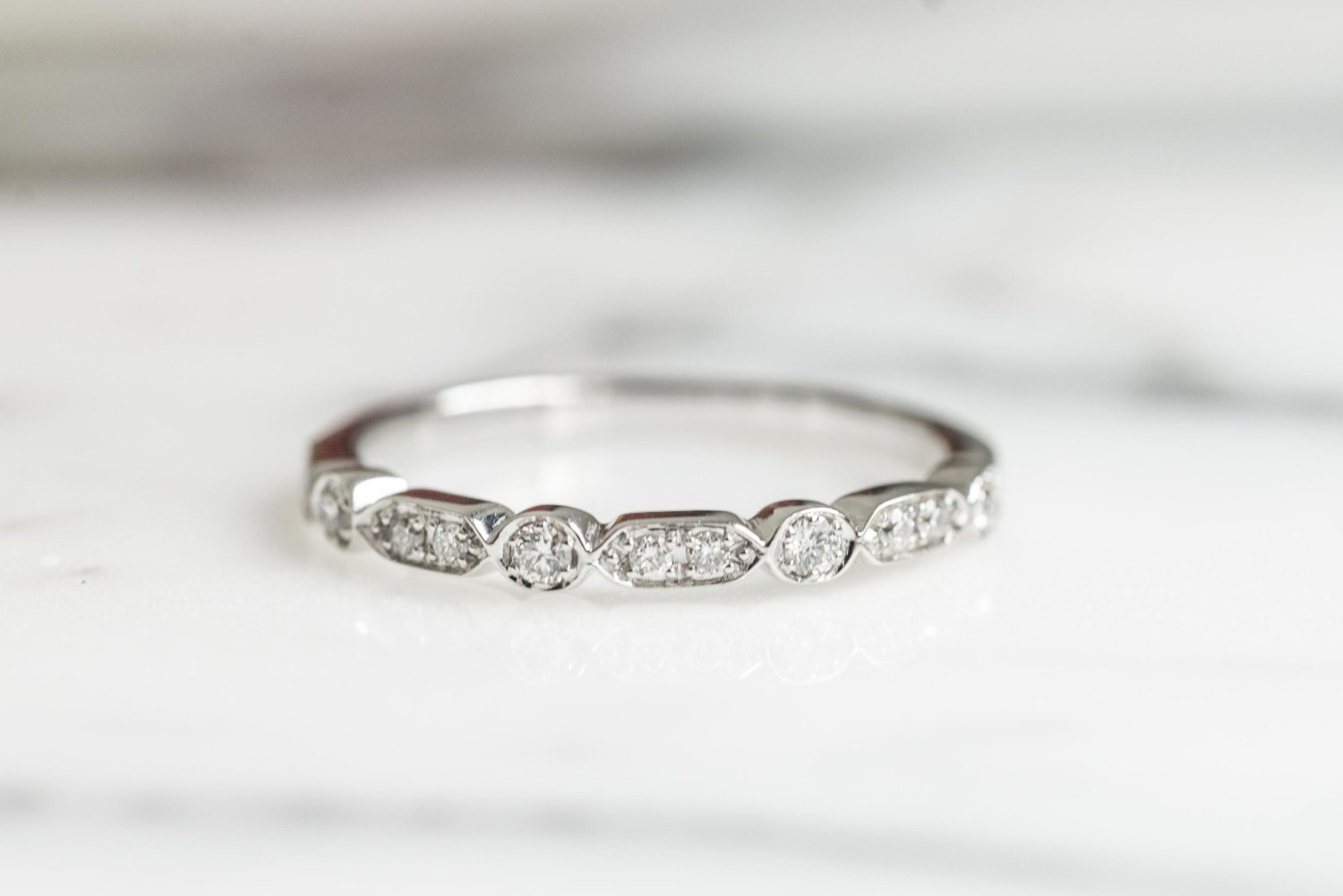 Classic Vintage style Wedding Band/Round Brilliant cut Diamond