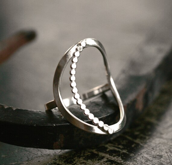 silver big circle ring modern cocktail ring matte by museglass