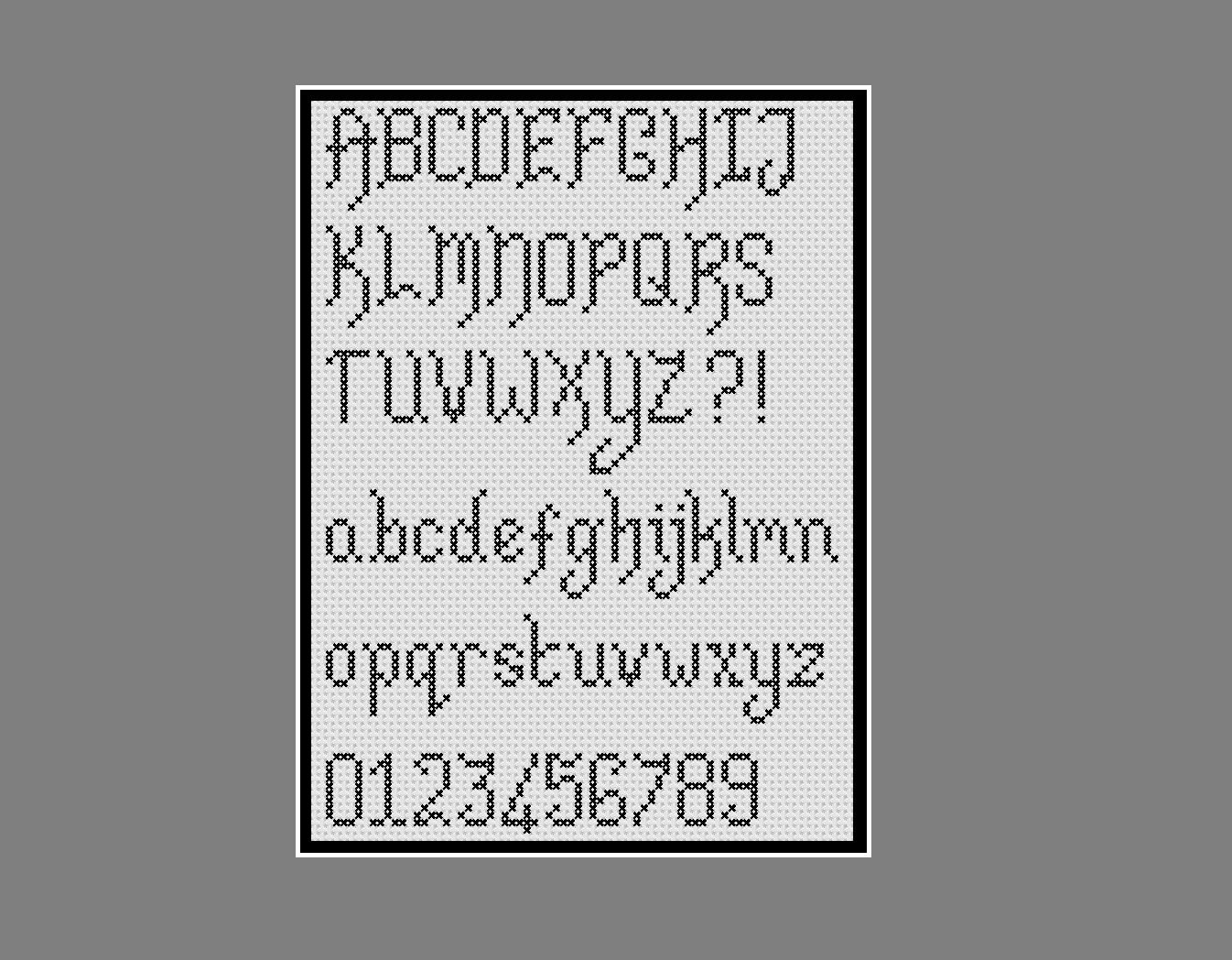 Cross stitch alphabets: four complete alphabets