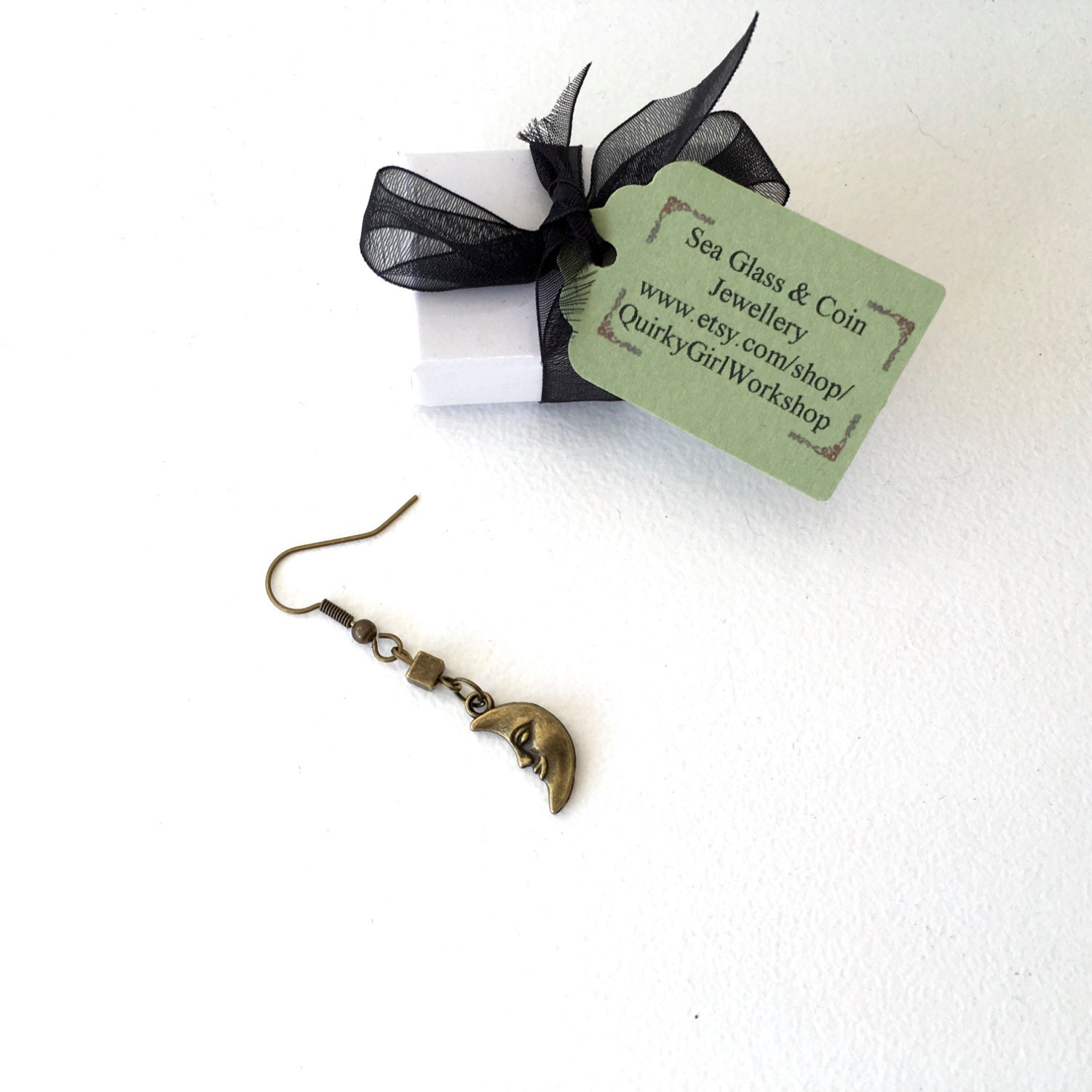 Men's single earring, man moon drop earring, celestial dangle earring ...