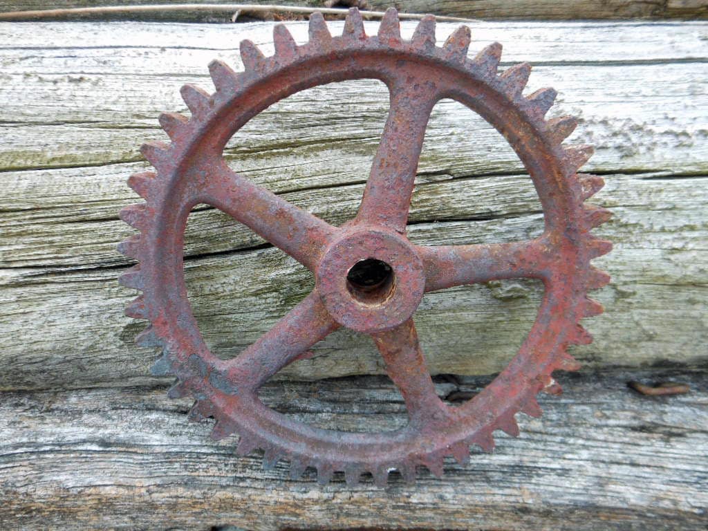 Vintage Rustic Industrial Cast Iron Gear Farm Salvage