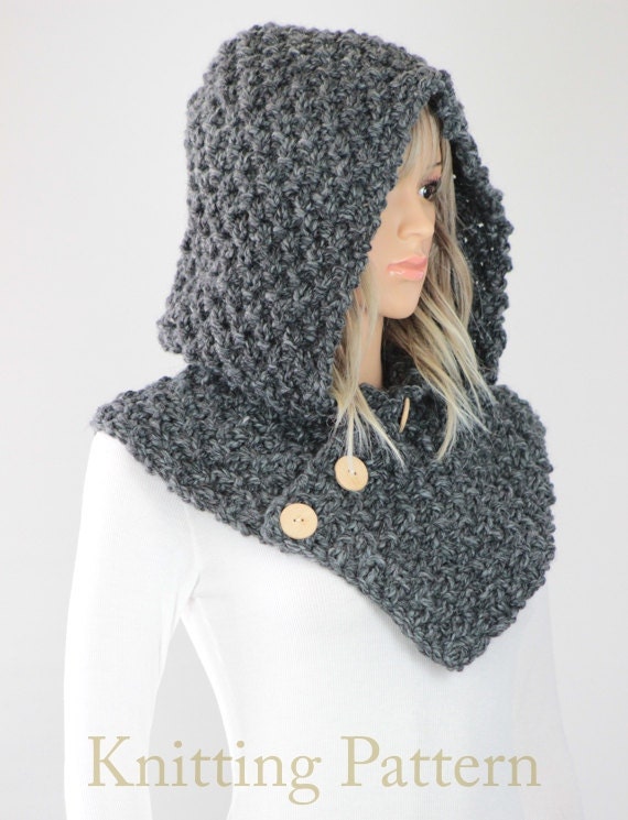 Knit Cowl Scarf Pattern Hooded Cowl by CaliCouturePatterns