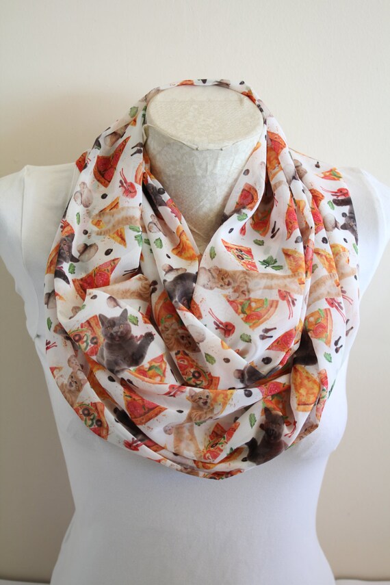Pizza Cat Scarf Cat Infinity Scarf Pizza Party Crazy Cat Lady