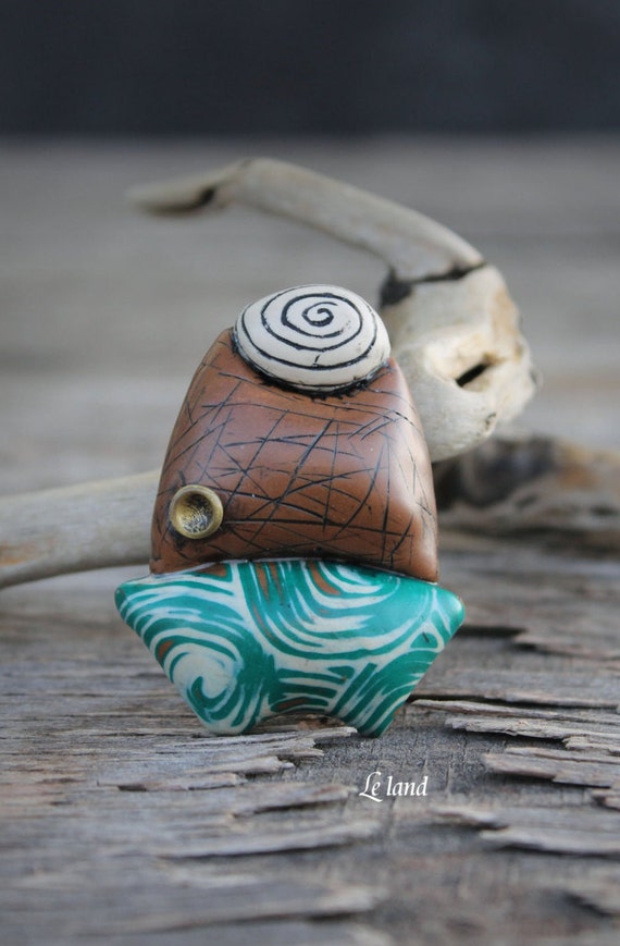 Polymer clay Art Brooch Modern Brooch Unique by Lelandjewelry