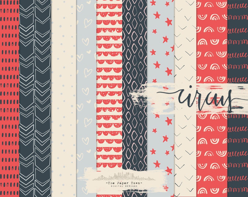 10 Digital Free Hand Doodle Seamless Patterns Hand Drawn