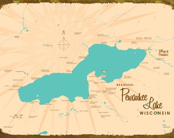 Pewaukee lake map | Etsy