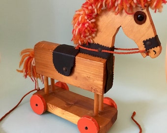 Personalized Wooden Toy Red Dog eco-friendly pull along kids