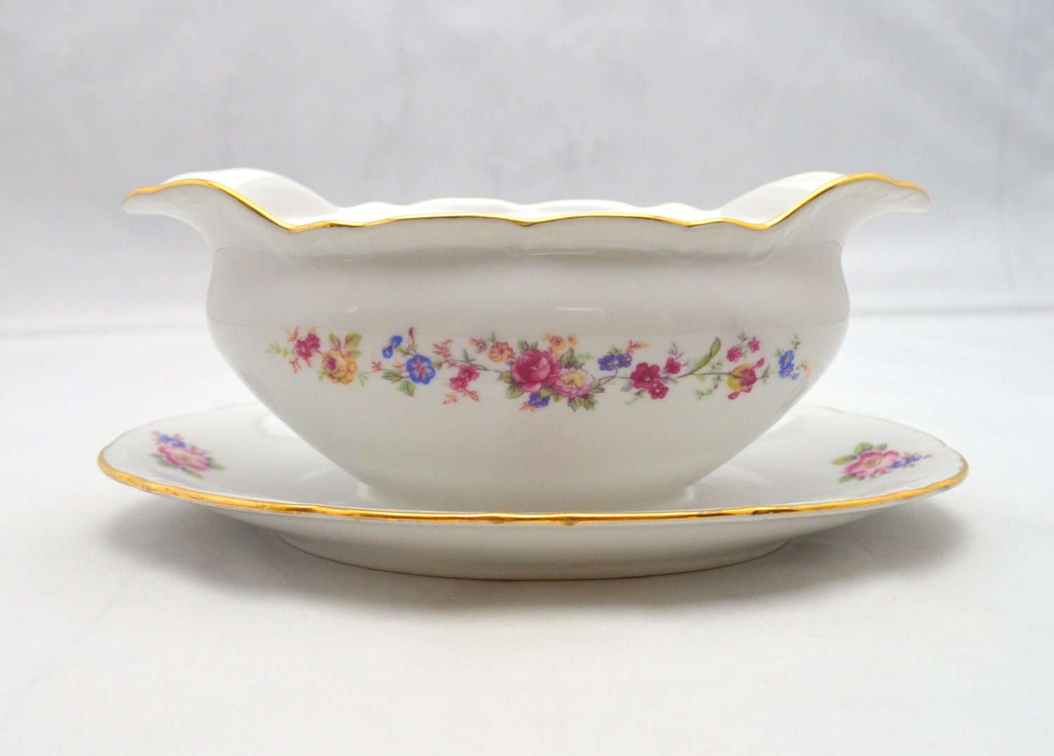 Vintage Bohemian Fine China Gravy Boat, Made in Czechoslovakia, Bouquet ...