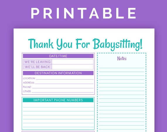 Babysitting Instructions Printable PDF