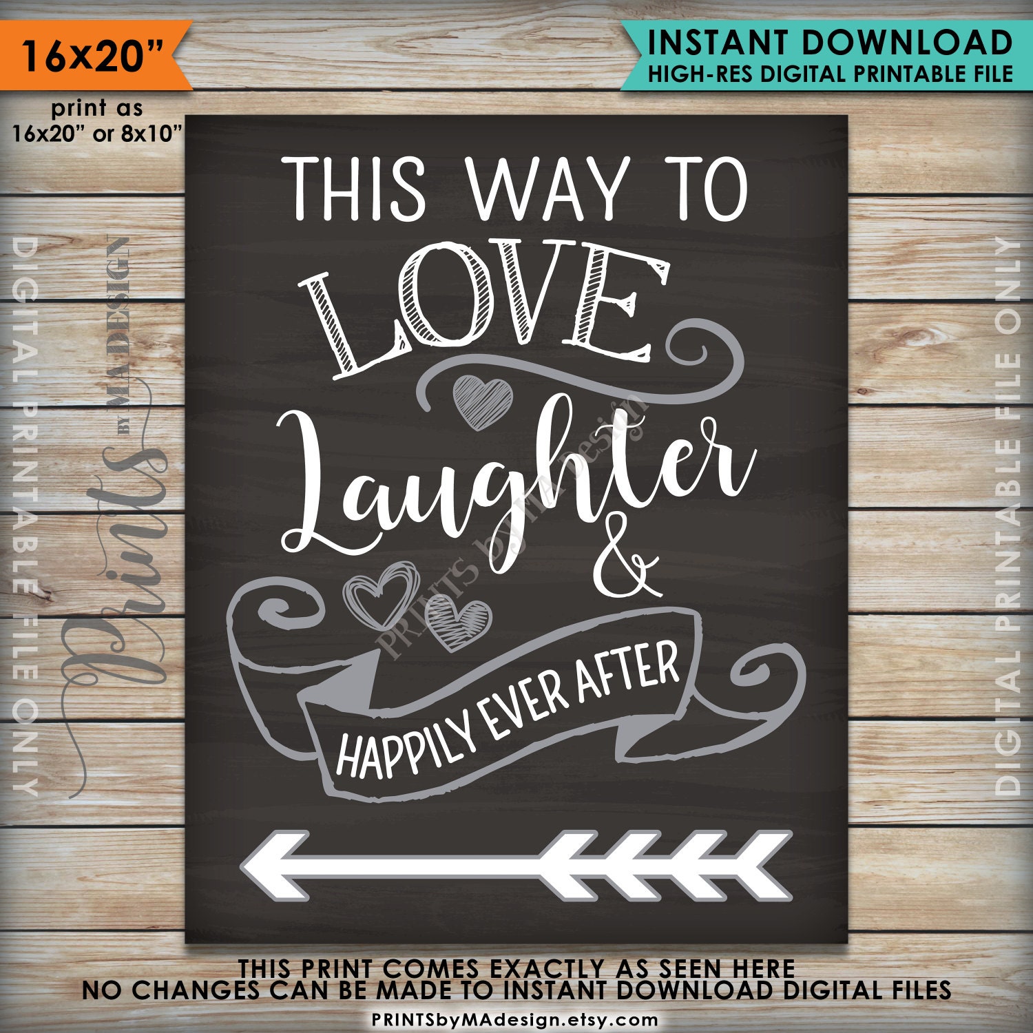 Wedding Directional Sign, This Way to Love, Laughter & Happily Ever After, Directions to Wedding ...