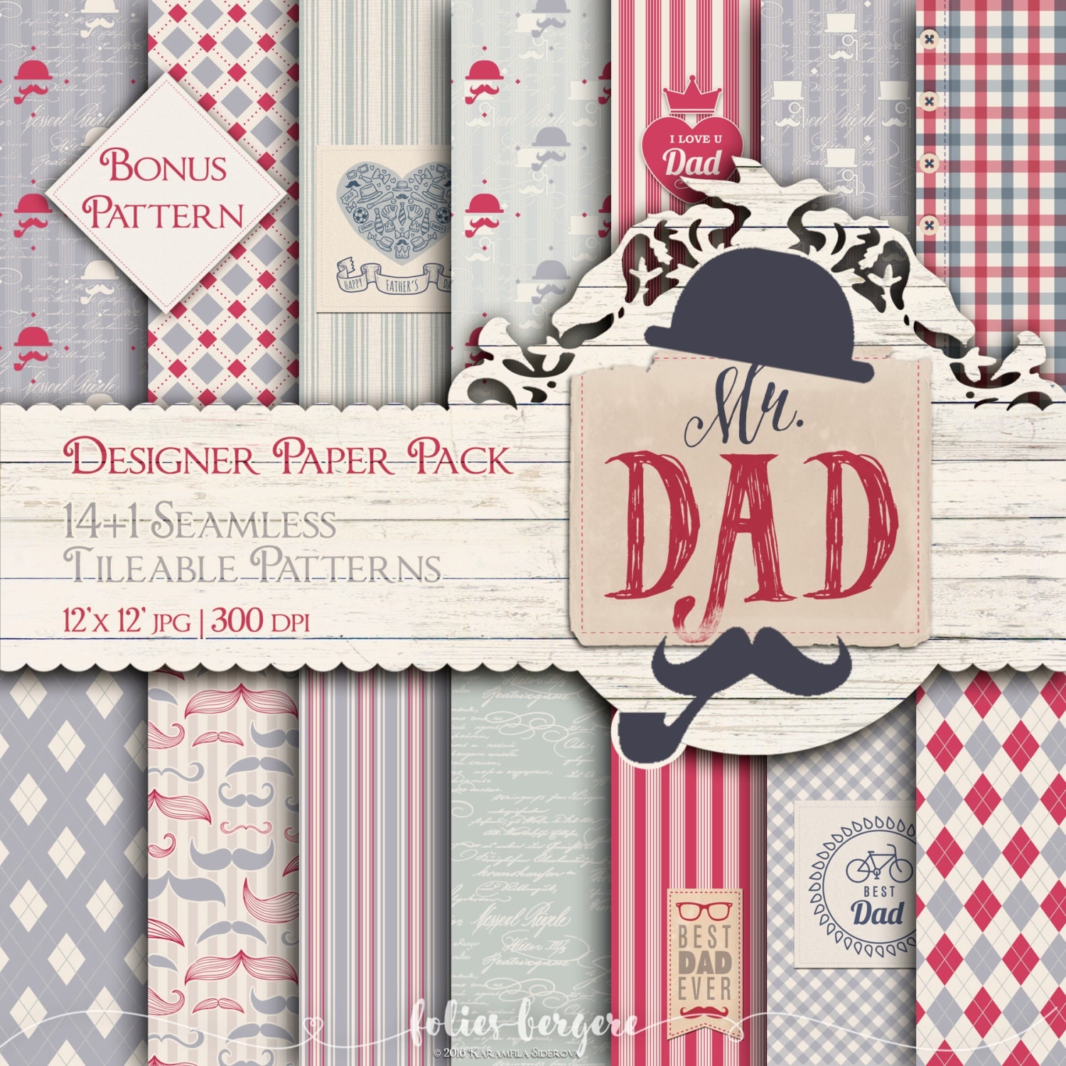 Fathers Day Digital Paper Best Dad Printable Seamless Patterns