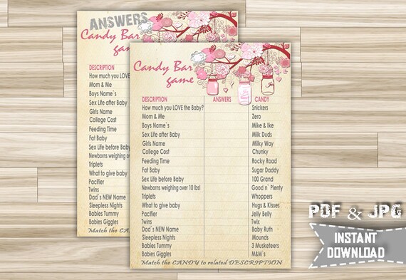 Printable Candy Bar Guessing Game Pink Mason Jar Baby Shower