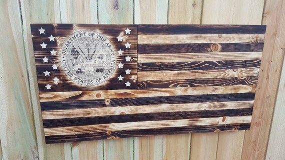 US Military wood flag. US flag with military logo set amongst