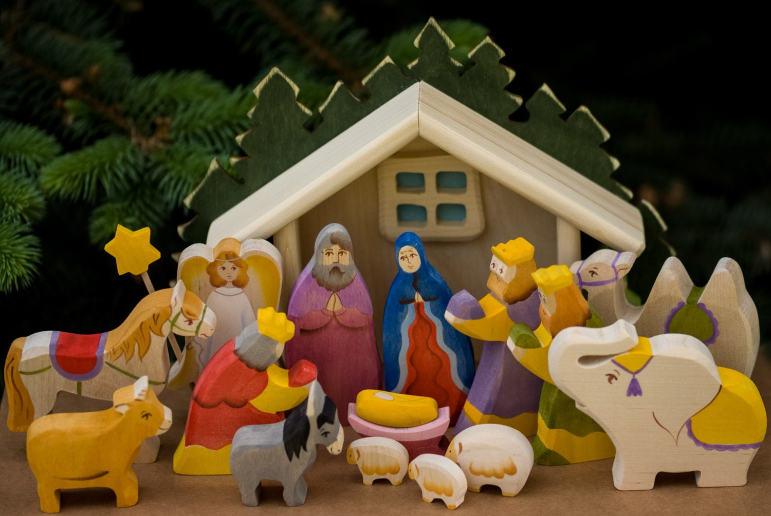 Nativity Scene Wooden Nativity Set of 15 hand carved