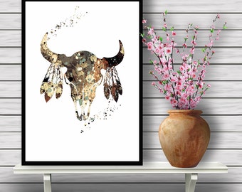 Buffalo skull art | Etsy