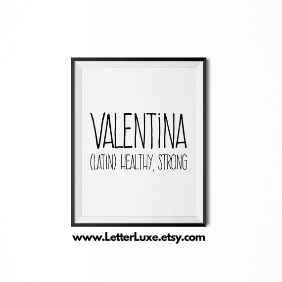 Valentina Name Meaning Art Printable Baby Shower Gift