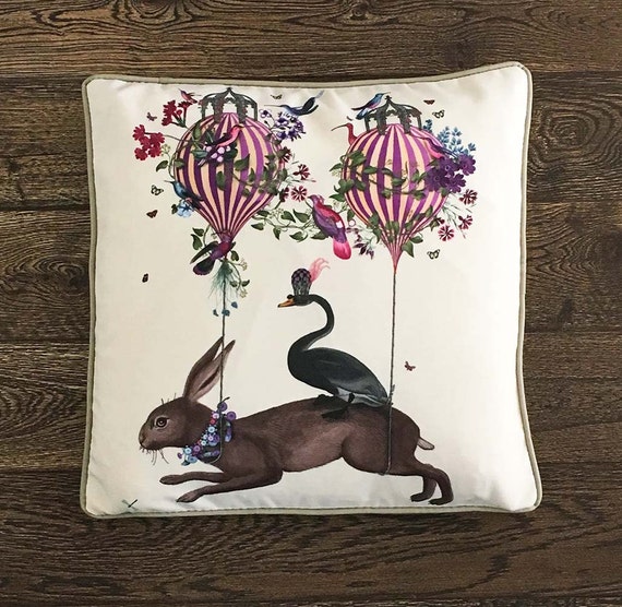 Hare pillow cover Hot Air Balloon Pillow hare by FabFunkyPillows