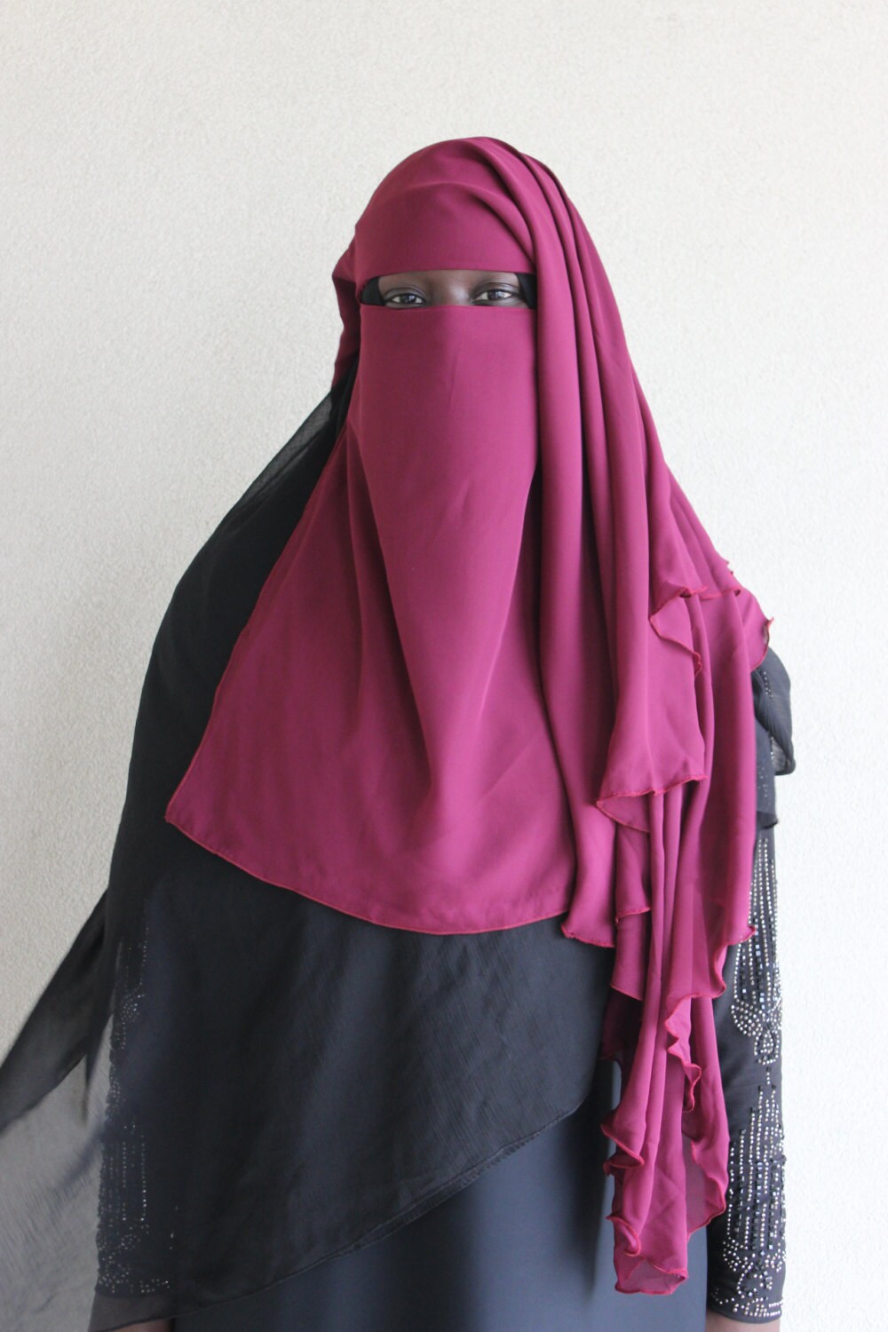 3 layer NIQAB/ Muslimah FACE VEIL/ BurgundyBlack