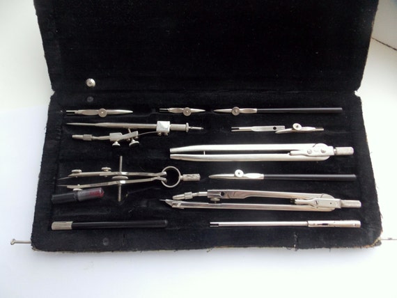 Vintage Compass Set Technical Drafting Set Brass Steampunk