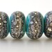 Lampwork Glass Bead Set COPPER GREEN Silvered Granite