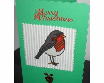 Christmas Card Cute Robins with Buttons Paper Handmade