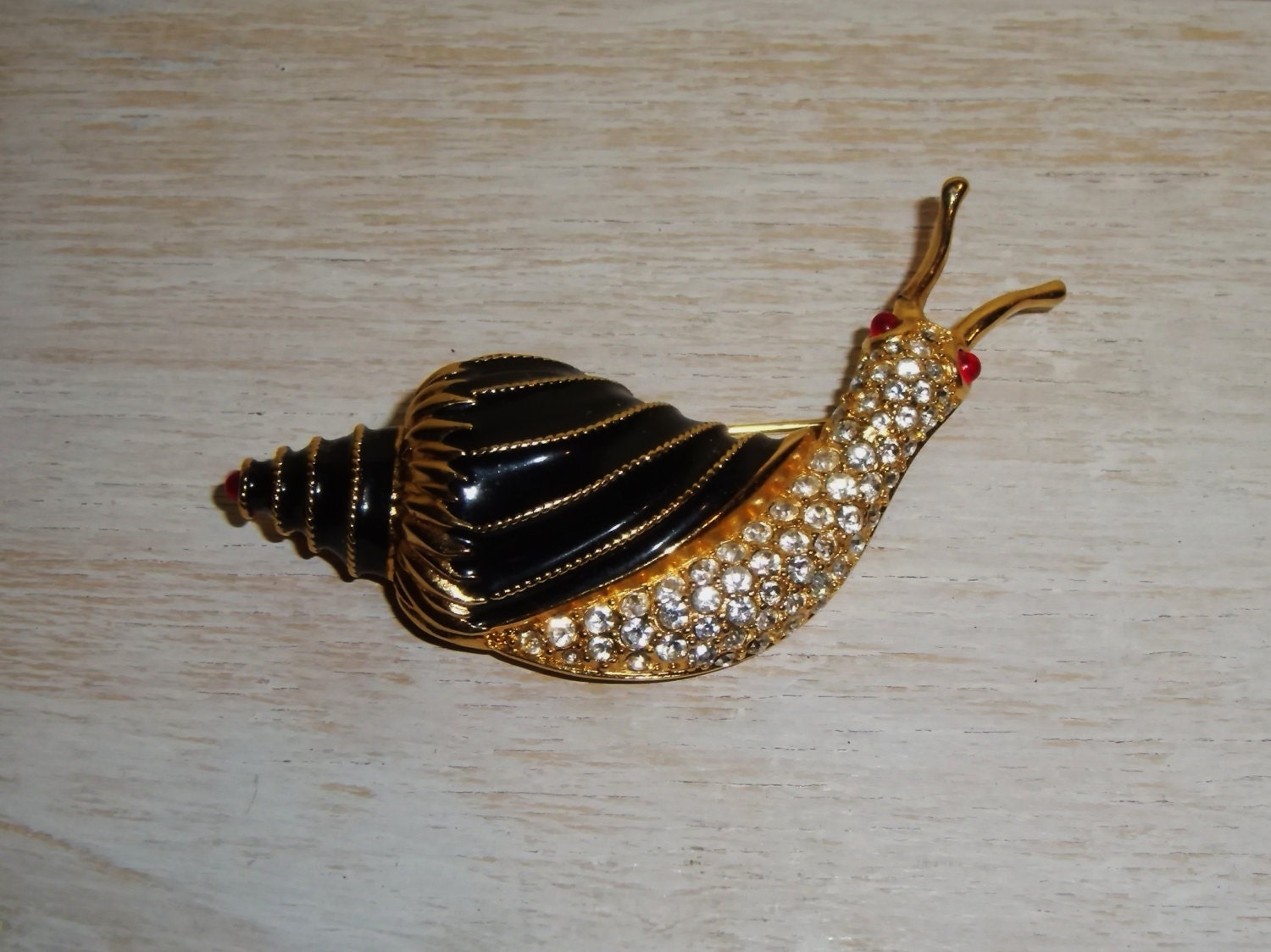 Nolan Miller SNAIL Escargot PIN Brooch Enamel Crystals Gold