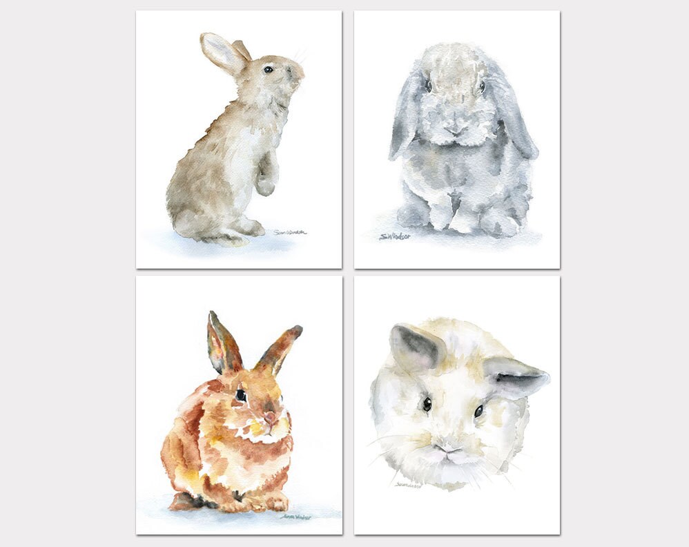 Bunny Rabbit Watercolor Animal Art Prints Nursery Childrens