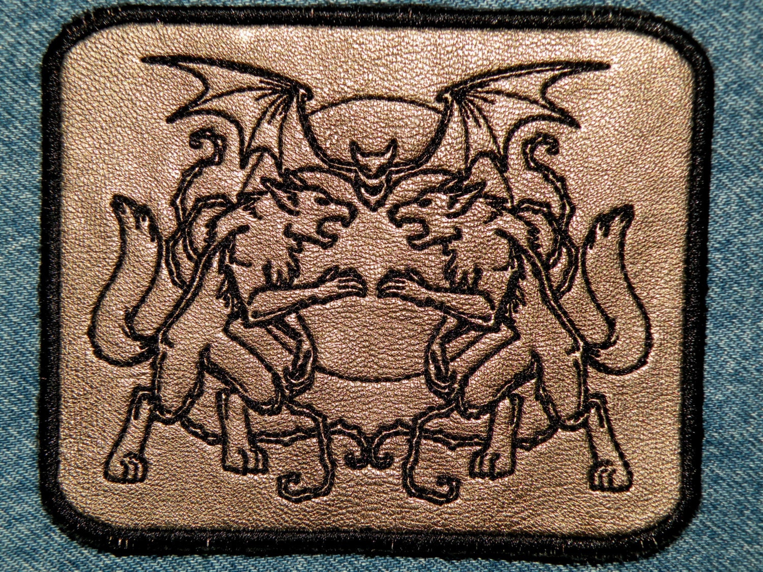 Werewolf Crest Iron on Patch on Cowhide Leather 4 x