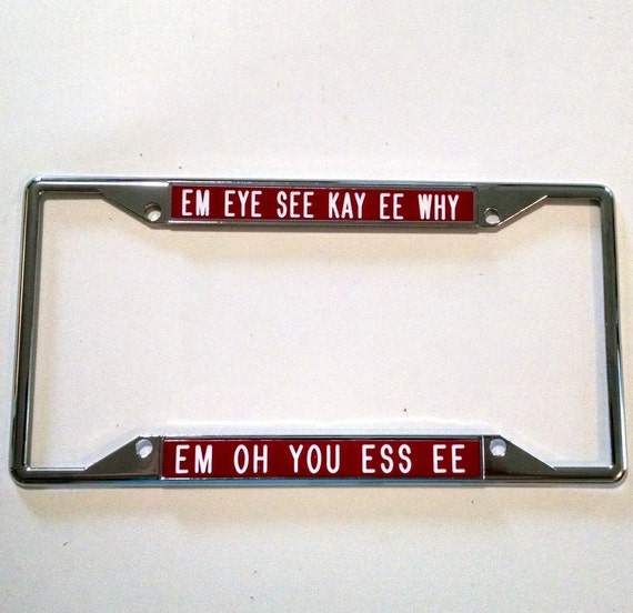 EM EYE SEE License Plate Frame red background can be used for