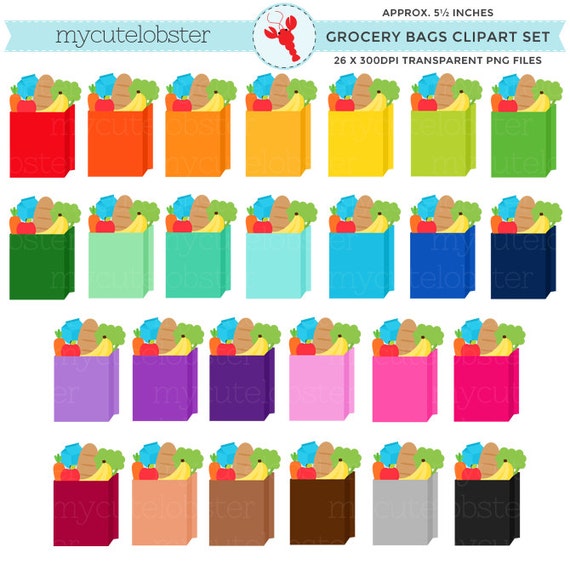 Rainbow Grocery Bags Clipart Set clip art by mycutelobsterdesigns
