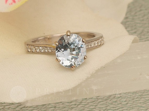 Ice Blue Sapphire Engagement Ring 14k White by PristineJewelry