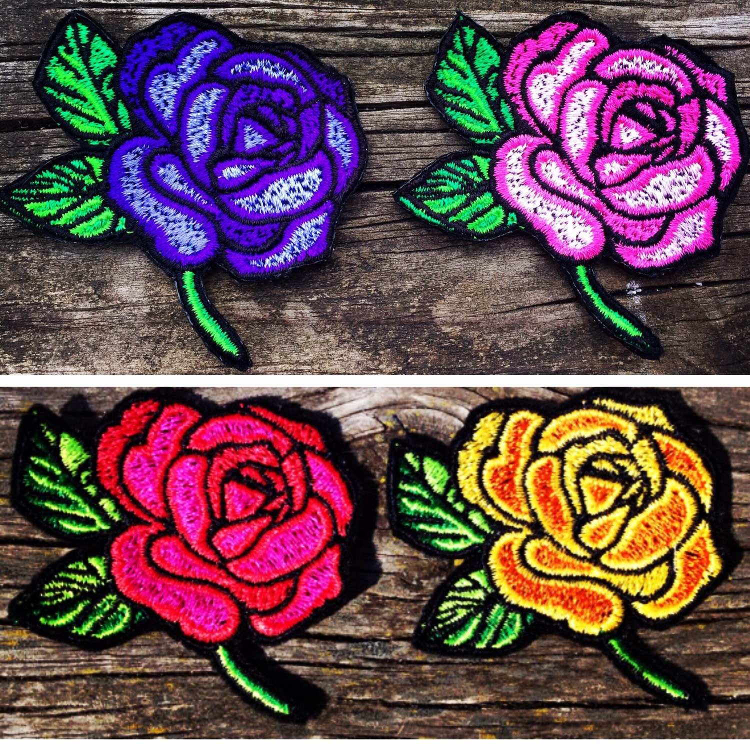 Embroidered Rose Patch red yellow pink or purple iron on sew