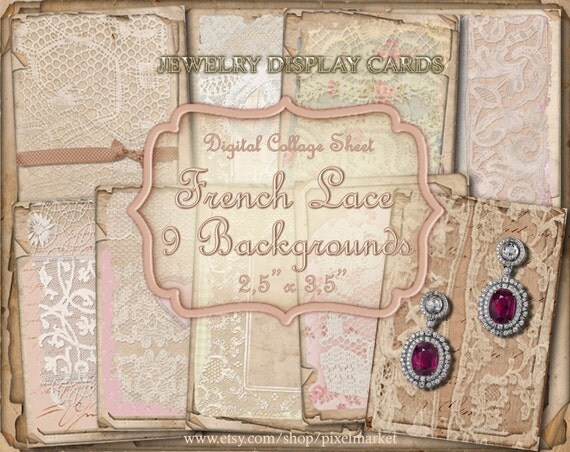 French Vintage Lace JEWELRY DISPLAY CARDS Atc Aceo 25x35