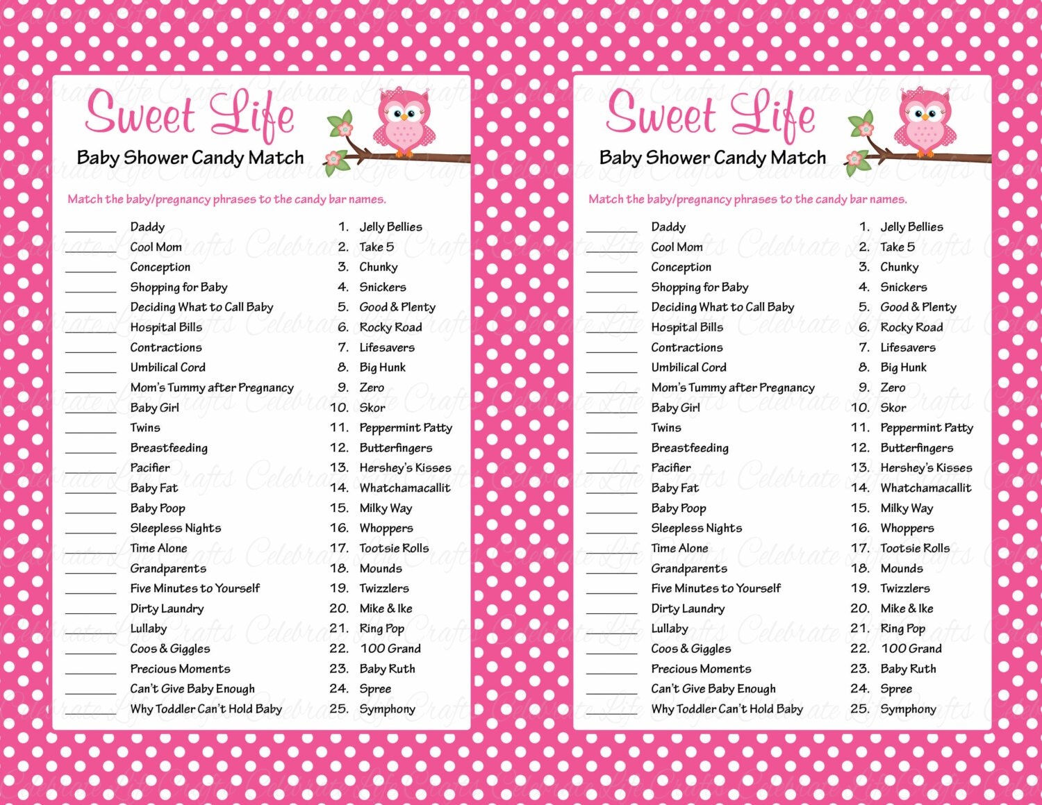 Baby Shower Sweet Life Candy Bar Match Game Printable Baby Baby Shower Sweet Life Candy Bar Match Game Printable Baby