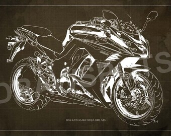 2016 BMW R1200GS Blueprint Art Print 8x12in to by drawspots