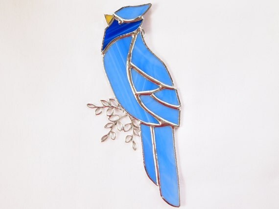 Stained Glass Blue Jay Suncatcher by GlassofDistinction on Etsy