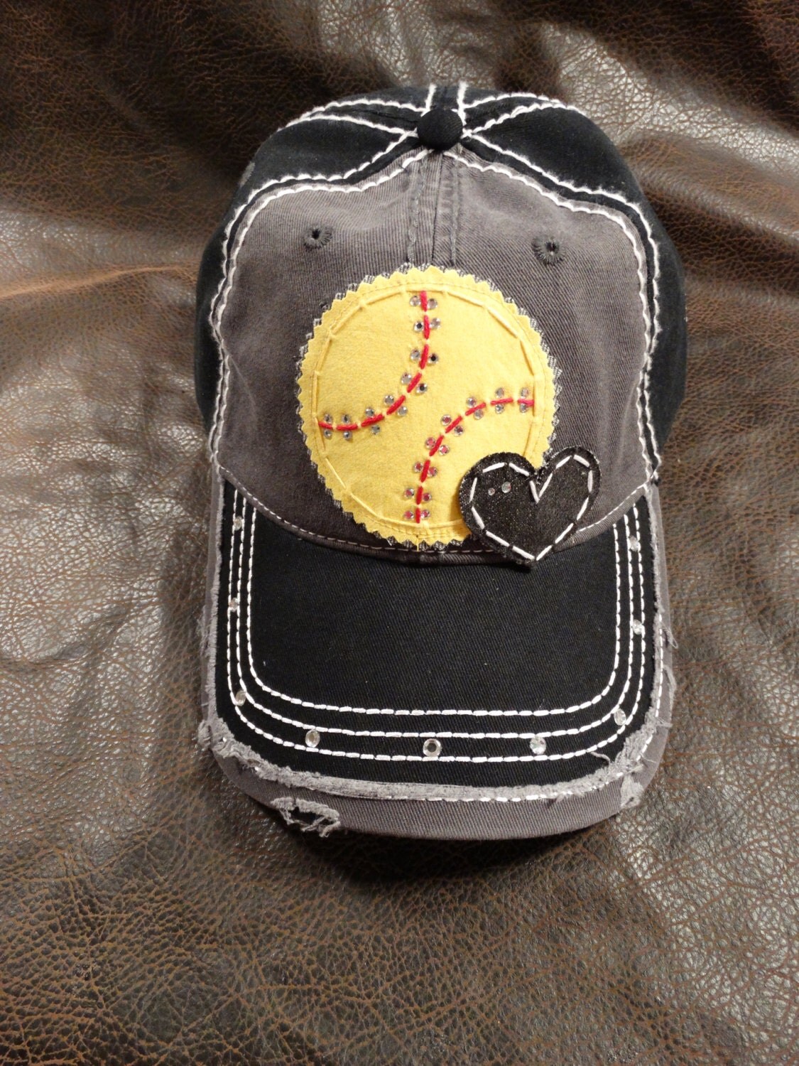 SOFTBALL love distressed baseball hat by BlingirlSpirit on Etsy