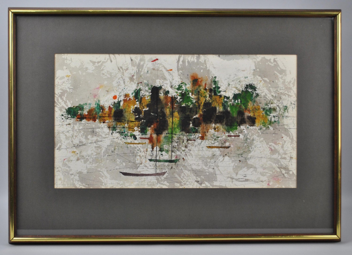 Calvin J. Libby Listed Artist Abstract Watercolor Retro Art