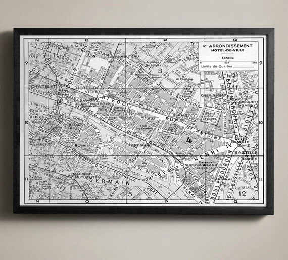 Paris Map 4th Arrondissement Map Hotel De Ville Print
