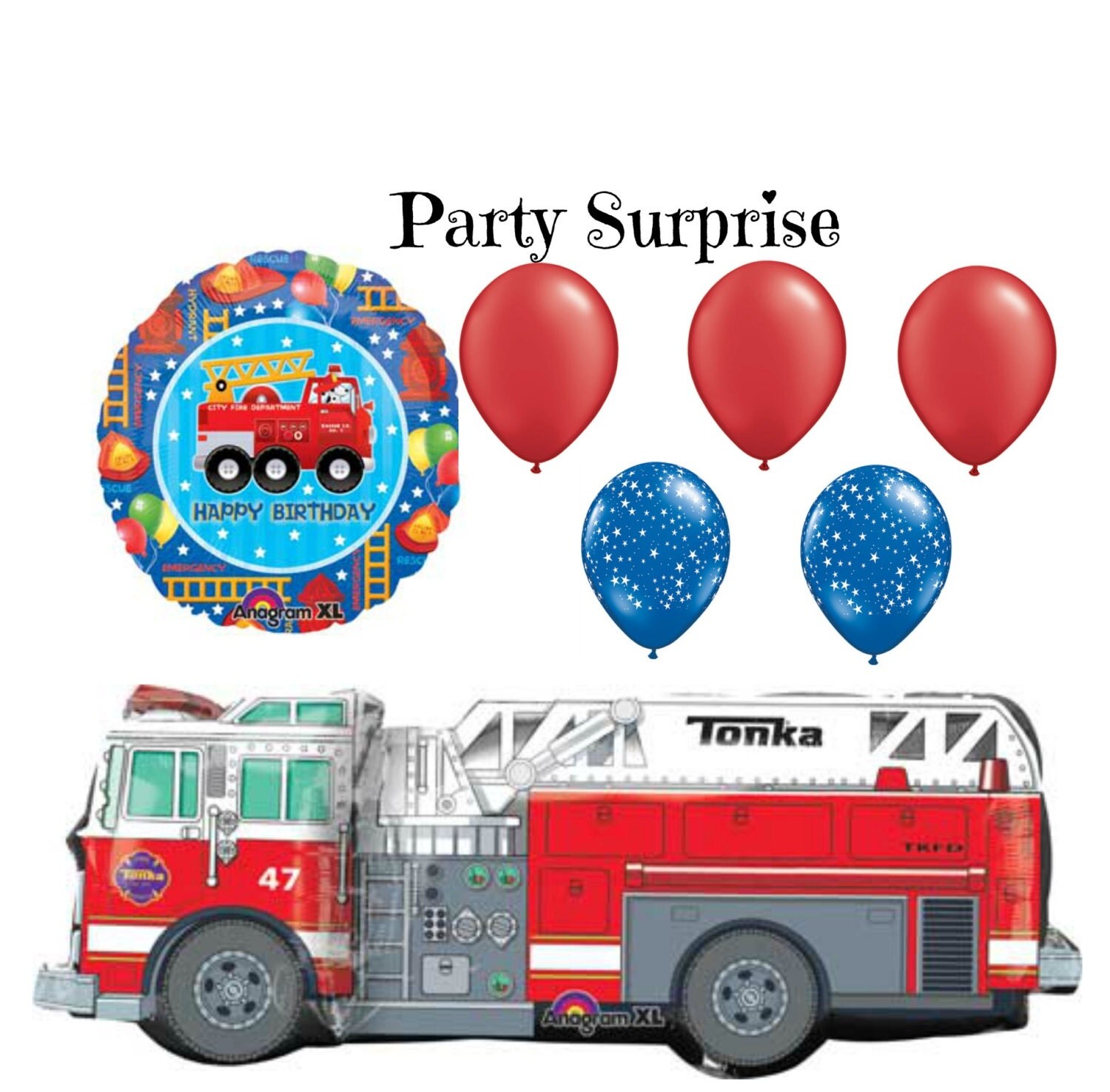 Fire Engine Balloons Fire truck Birthday Party by PartySurprise