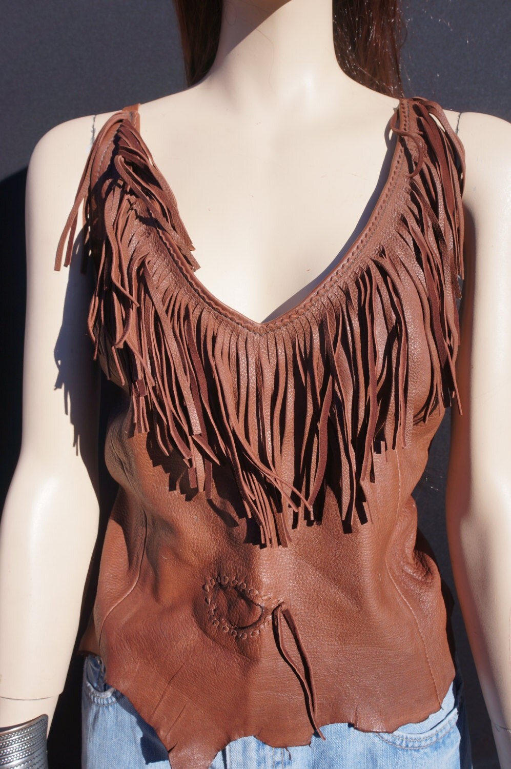 Vintage Fringe Leather Halter Top 70s By Hippiegypsyboutique