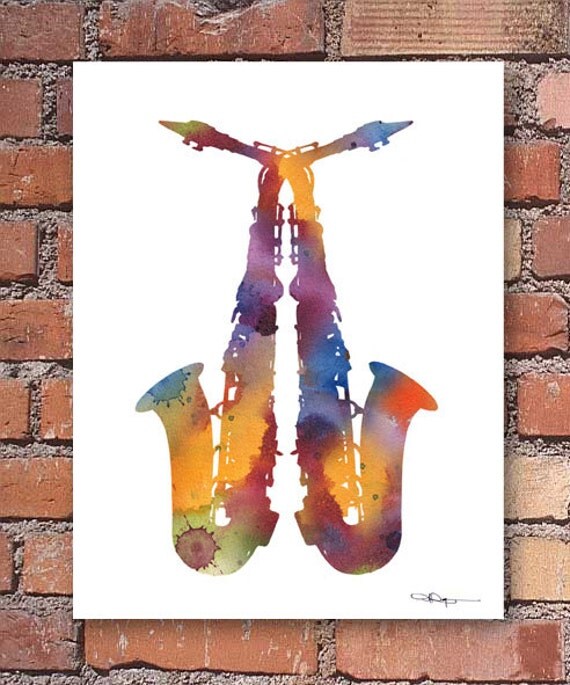 Saxophone Art Print Abstract Watercolor Painting Jazz Wall