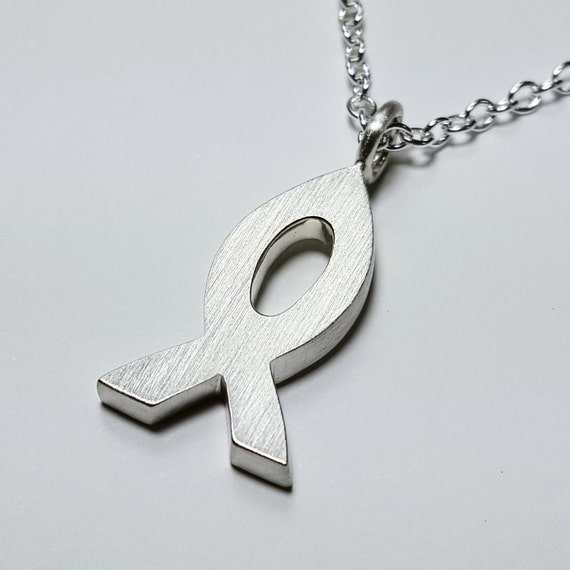 Simple Brushed Christian Fish Necklace by SamaritanJewelers